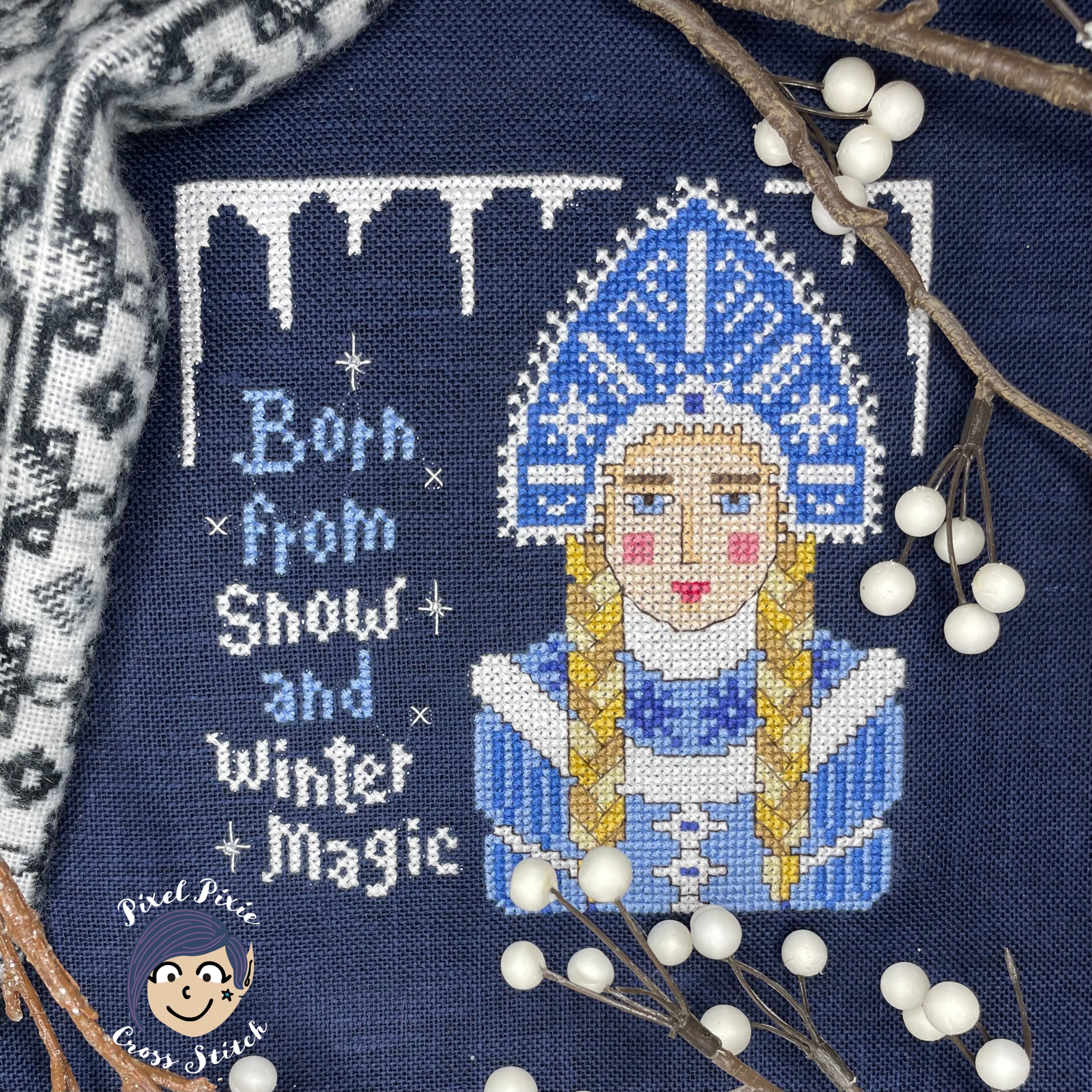 The Snow Maiden | Pixel Pixie Cross Stitch – TopKnot Stitcher Shop